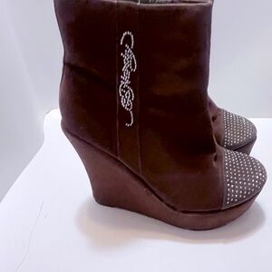 Ed Hardy | Shoes | Ed Hardy Chocolate Brown Suede Wedge Boots With ...